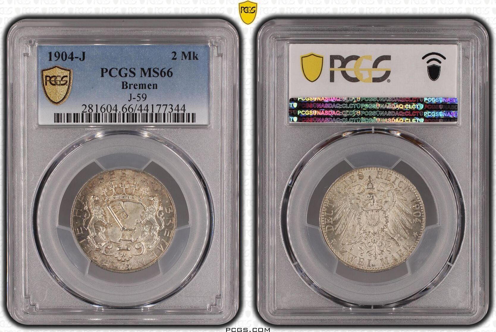 Bremen 2 Mark 1904 J PCGS MS66. Feiner Stempelglanz | MA-Shops