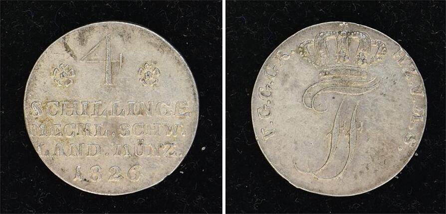 Mecklenburg-Schwerin 4 Schilling 1826 Friedrich Franz I. 1785-1837. Vorzüglich | MA-Shops