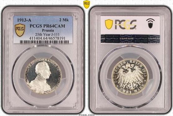 Preußen 2 Mark 1913 A Wilhelm II. 1888-1918. PCGS PR64CAM. Polierte ...