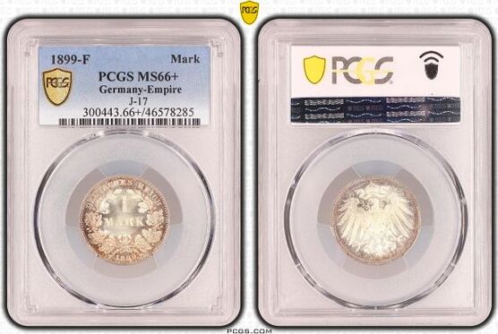 Kleinmünzen 1 Mark 1899 F PCGS MS66+. Feinster Stempelglanz | MA-Shops