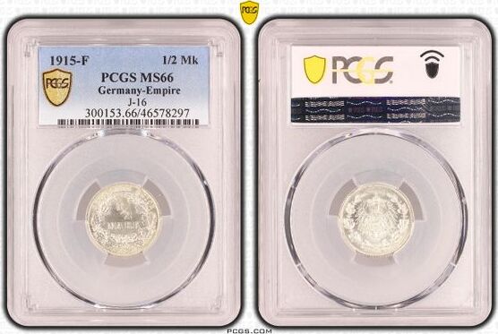Kleinmünzen 1/2 Mark 1915 F PCGS MS66. Feiner Stempelglanz | MA-Shops