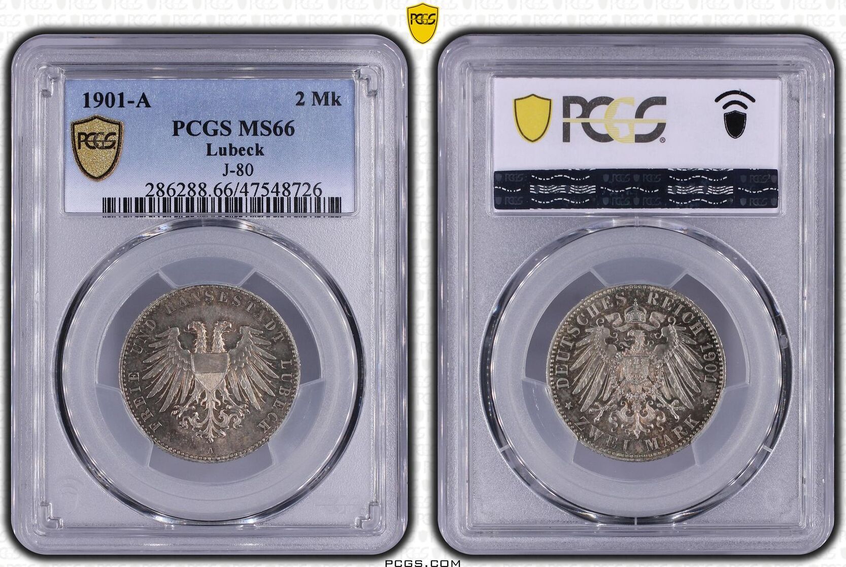 Lübeck 2 Mark 1901 A PCGS MS66. Feiner Stempelglanz | MA-Shops