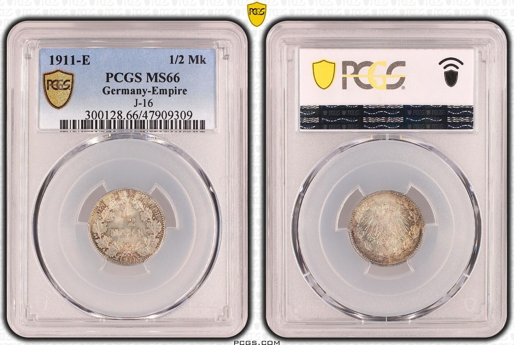 Kleinmünzen 1/2 Mark 1911 E PCGS MS66. Feiner Stempelglanz | MA-Shops