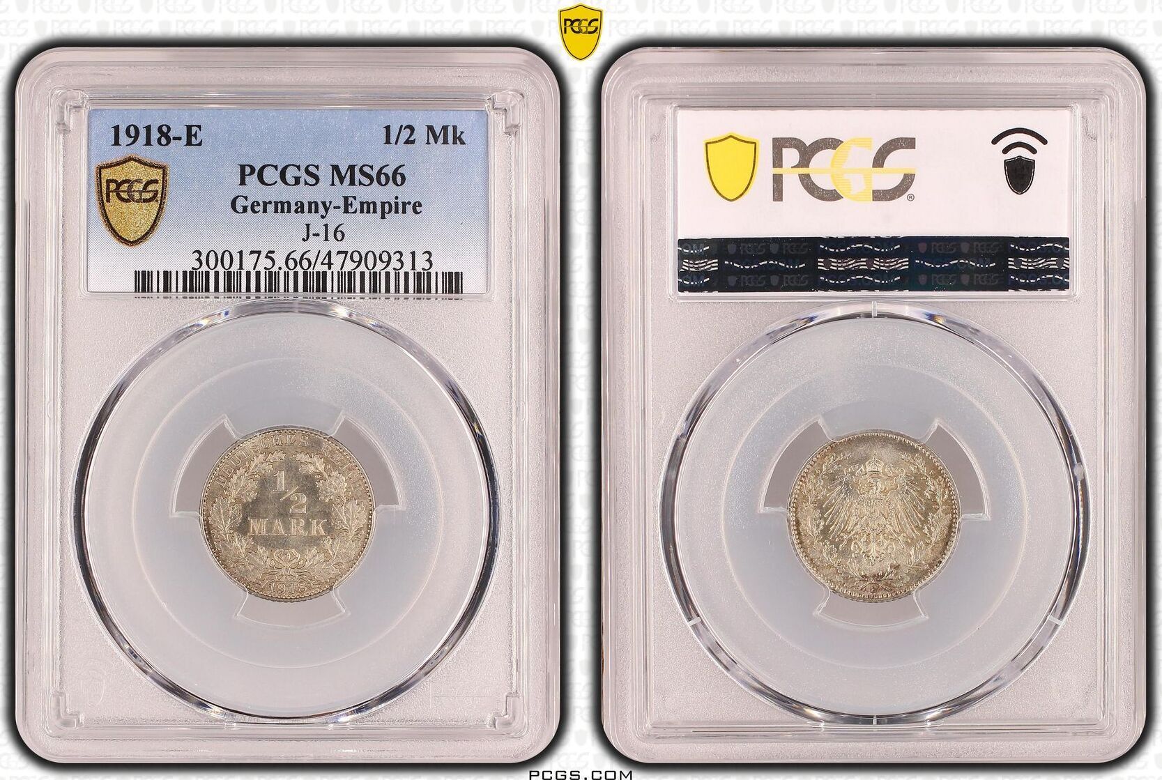 Kleinmünzen 1/2 Mark 1918 E PCGS MS66. Stempelglanz | MA-Shops