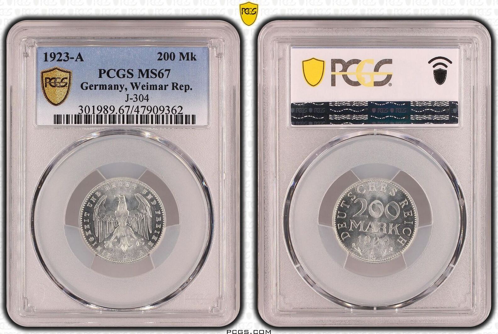 Weimarer Republik 200 Mark 1923 A PCGS MS67. Feiner Stempelglanz | MA-Shops