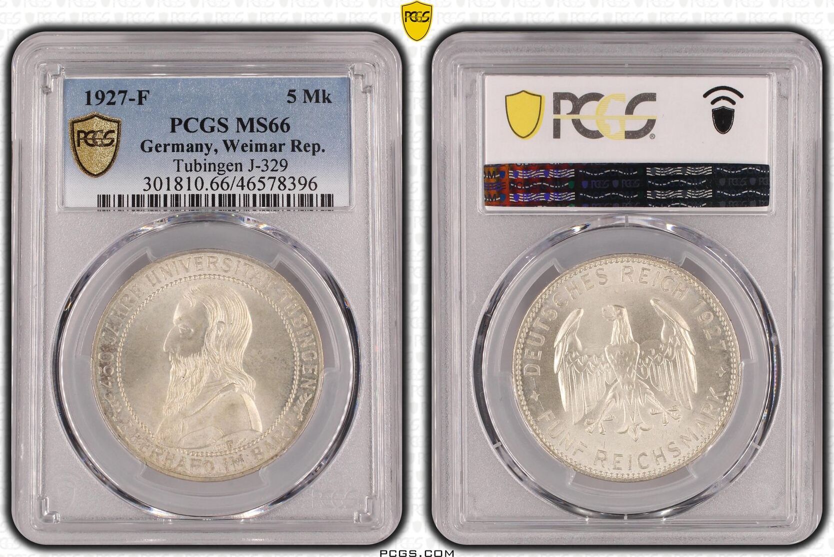 Weimarer Republik 5 Mark 1927 F PCGS MS66. Feiner Stempelglanz | MA-Shops