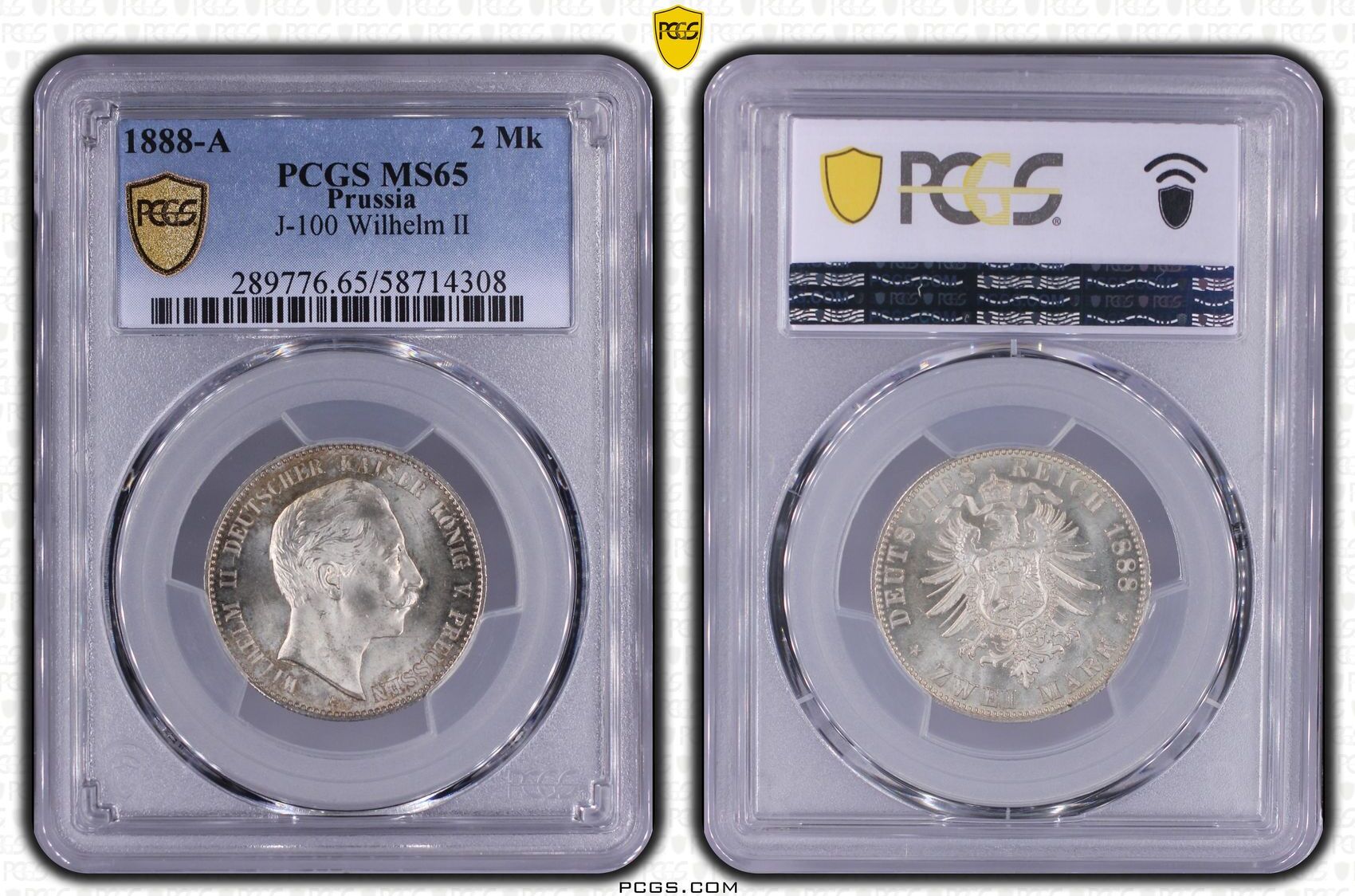 Preußen 2 Mark 1888 A Wilhelm II. 1888-1918. PCGS MS65. Stempelglanz ...