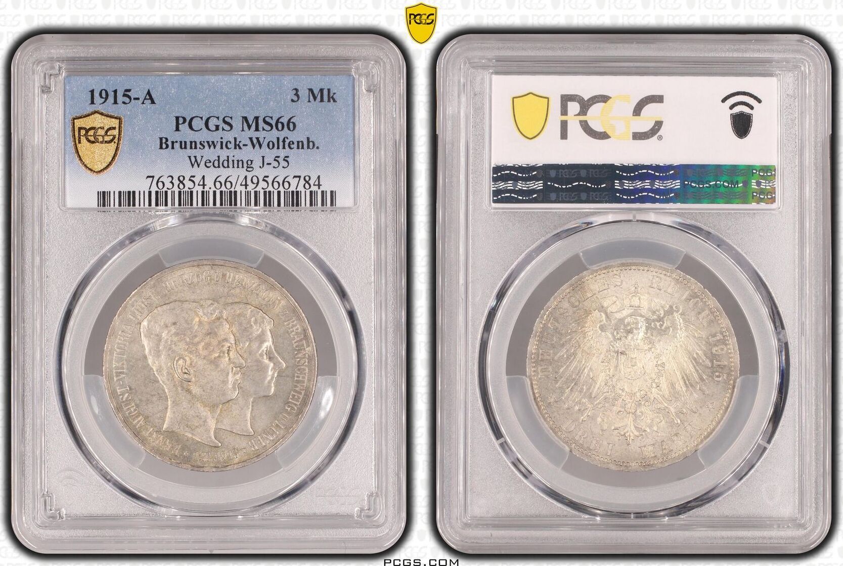 Braunschweig 3 Mark 1915 A Ernst August 1913-1916. PCGS MS66. Feiner Stempelglanz | MA-Shops
