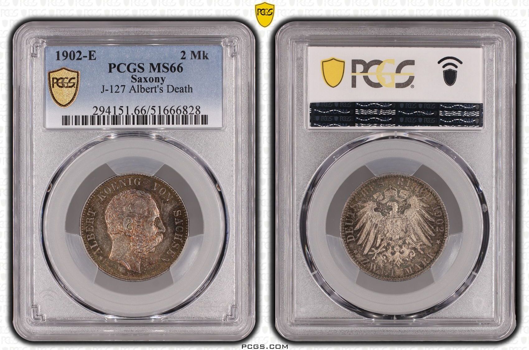 Sachsen 2 Mark 1902 E Albert 1873-1902. PCGS MS66. Feiner Stempelglanz | MA-Shops