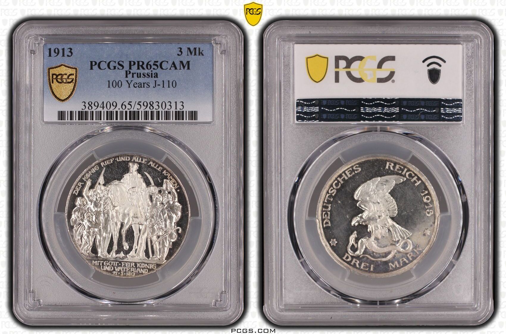 Preußen 3 Mark 1913 Wilhelm II. 1888-1918. PCGS PR65CAM. Feine Polierte Platte | MA-Shops