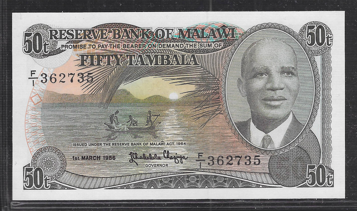 MALAWI. 50 Tambala. 01/03/1986. Président Hastings Banda. 1ère Serie: F ...