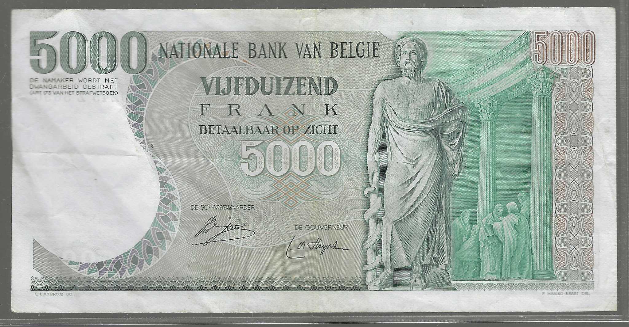 BELGIË/BELGIEN/BELGIQUE. 5000 FRANK. 04/07/1977. André VESALE. .Serie ...