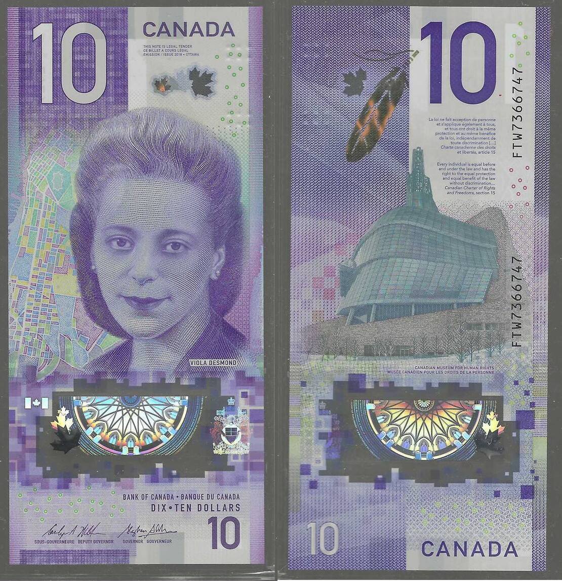 CANADA. 10 Dollars. 2018. VIOLA DESMOND. Serie: FTW. Fast NEU. I-. | MA ...