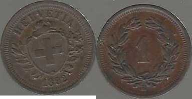 SVIZRA, SVIZZERA, SUISSE, SCHWEIZ. 1 Rappen. 1892 B. Sehr schön. | MA-Shops