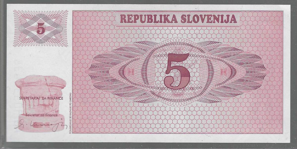 SLOVENIJA. SLOVENIA. 5 Tolarjev (19)90. Serie: AG. Fast NEU. I-. | MA-Shops