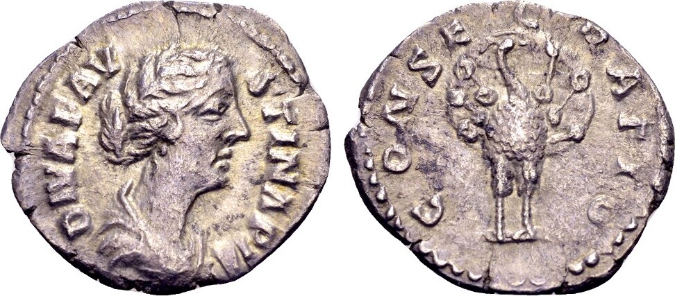 Roman Imperial Denarius Diva Faustina II., Frau des Marcus Aurelius 161 ...