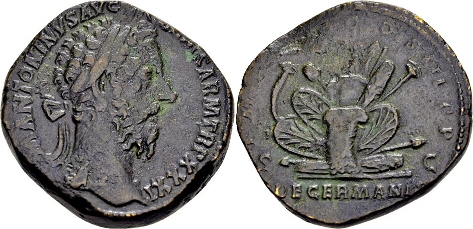Roman Imperial Sestertius DE GERMANIS - Marcus Aurelius 161-180, AE ...