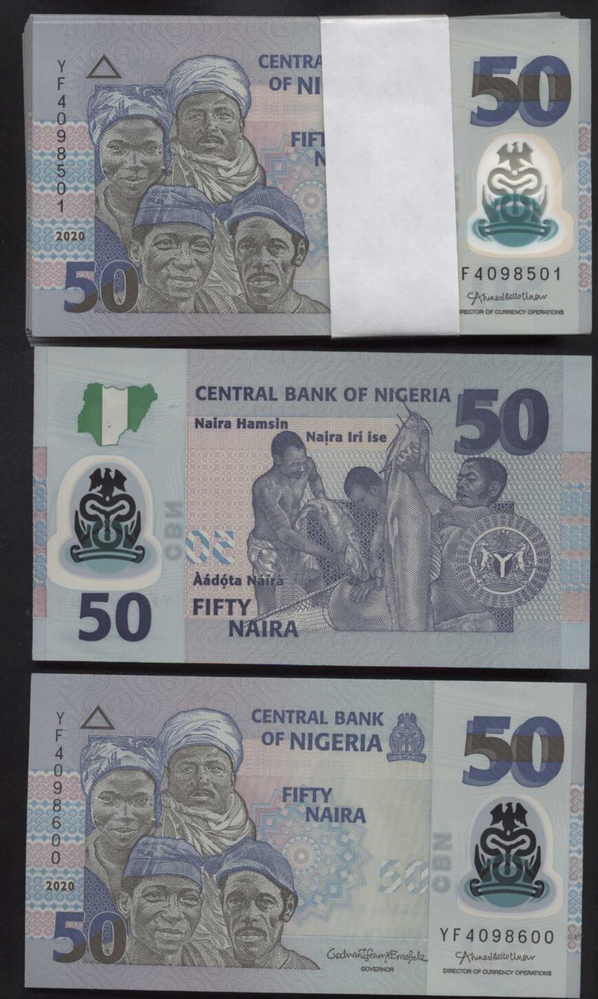 Original Bündel 100 notes: ORIGINAL BUNDLE NIGERIA, 50 Naira 2020, P ...