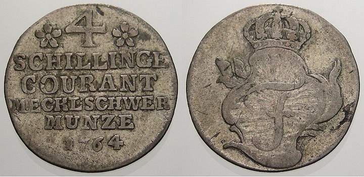 Mecklenburg-Schwerin 4 Schilling 1764 Friedrich 1756-1785. Sehr schön | MA-Shops