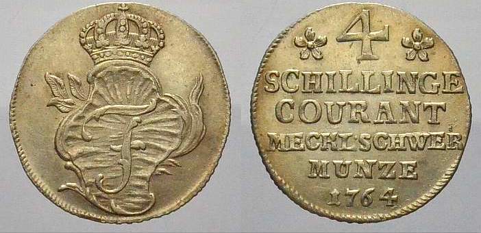 Mecklenburg-Schwerin 4 Schilling 1763 Friedrich 1756-1785. Attraktives Exemplar. Vorzüglich mit ...
