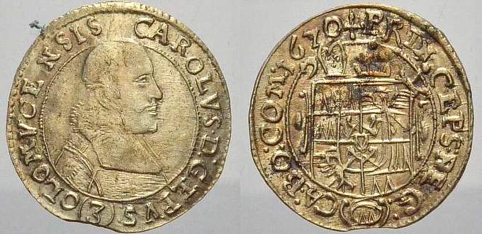 Olmütz, Bistum Groschen (3 Kreuzer) 1670 Karl II. von Lichtenstein 1664-1695. Vorzüglich | MA-Shops