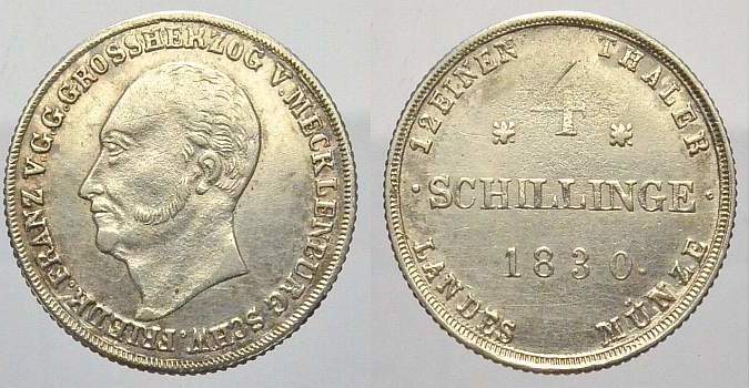 Mecklenburg-Schwerin 4 Schillinge 1830 Friedrich Franz I. 1785-1837. Min Prägeschwäche. Fast ...
