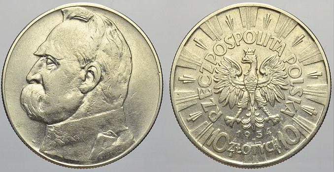 Polen-Republik 1918-1939 10 Zlotych 1934 Republik Polen 1918-1939. Seltener Jahrgang. Sehr schön ...