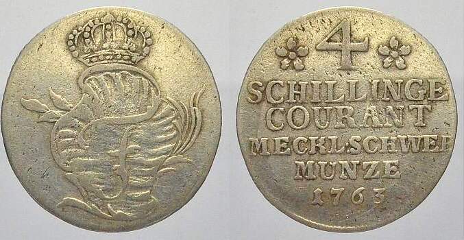 Mecklenburg-Schwerin 4 Schilling 1763 Friedrich 1756-1785. Sehr schön+ | MA-Shops