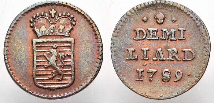 Haus Habsburg Cu 1/2 Liard 1789 Josef II. 1780-1790. Vorzüglich | MA-Shops