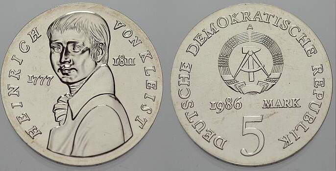 Deutsche Demokratische Republik 5 Mark 1986 Stempelglanz, min. berieben ...