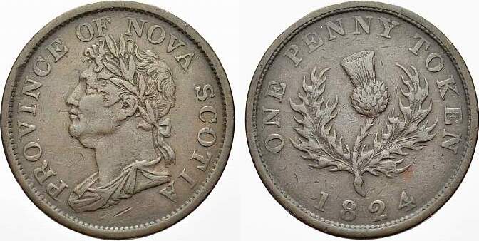 Kanada Cu One Penny Token 1824 Province Nova Scotia Sehr schön+ | MA-Shops