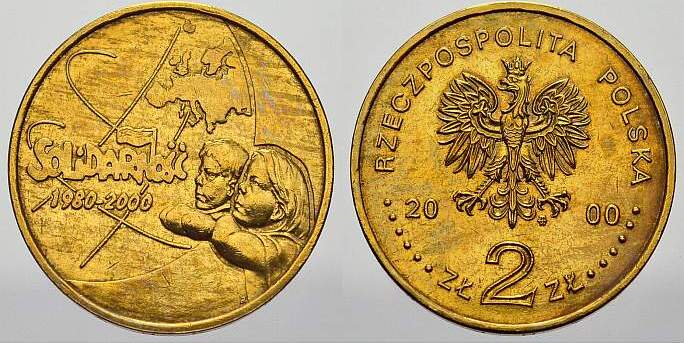 Polen-Republik 1990 bis Heute 2 Zlote (Solidarnosc) 2000 Republik Polen ...