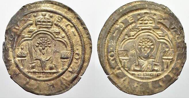 Magdeburg, Erzbistum Brakteat Brustbild des heiligen Moritz von vorne m ...