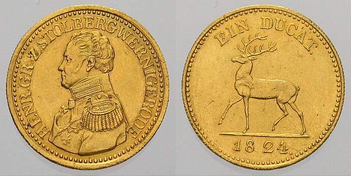 Stolberg-Wernigerode Dukat (Gold) 1824 Heinrich XII. 1824-1854. Fast ...