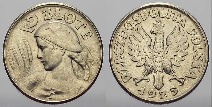 Polen-Republik 1918-1939 2 Zlote 1925 Republik Polen 1918-1939. Attraktives Exemplar.Fast ...