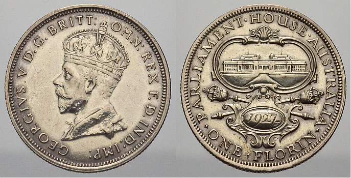 Australien One Florin 1927 George V, 1910-1936.. Fast vorzüglich | MA-Shops