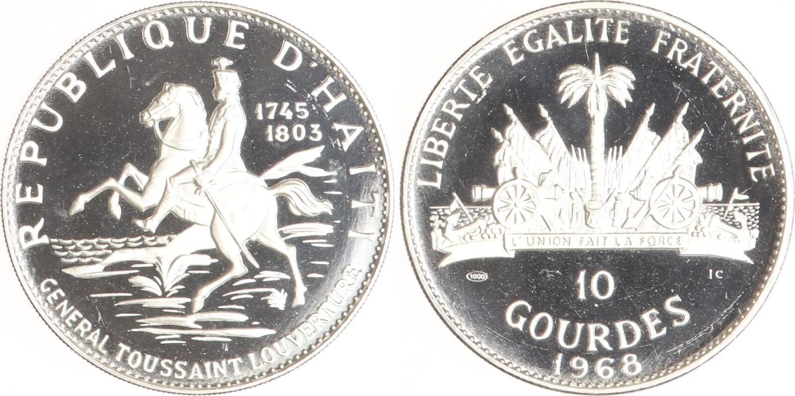 Haiti 10 Gourdes 1968 10. Jahrestag der Revolution. Polierte Platte ...