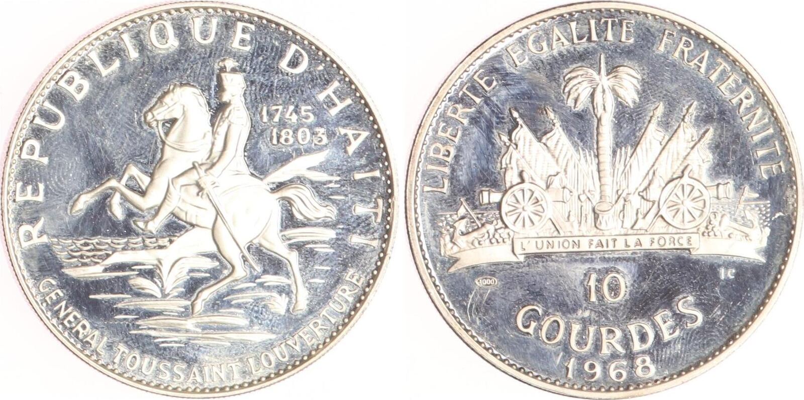 Haiti 10 Gourdes 1968 10. Jahrestag der Revolution. Polierte Platte ...