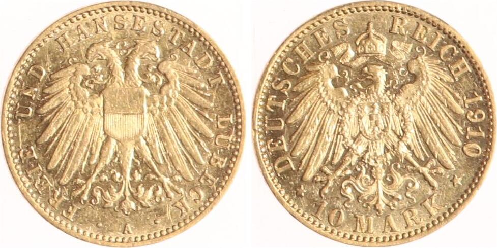Lübeck 10 Mark 1910 A Vorzüglich | MA-Shops