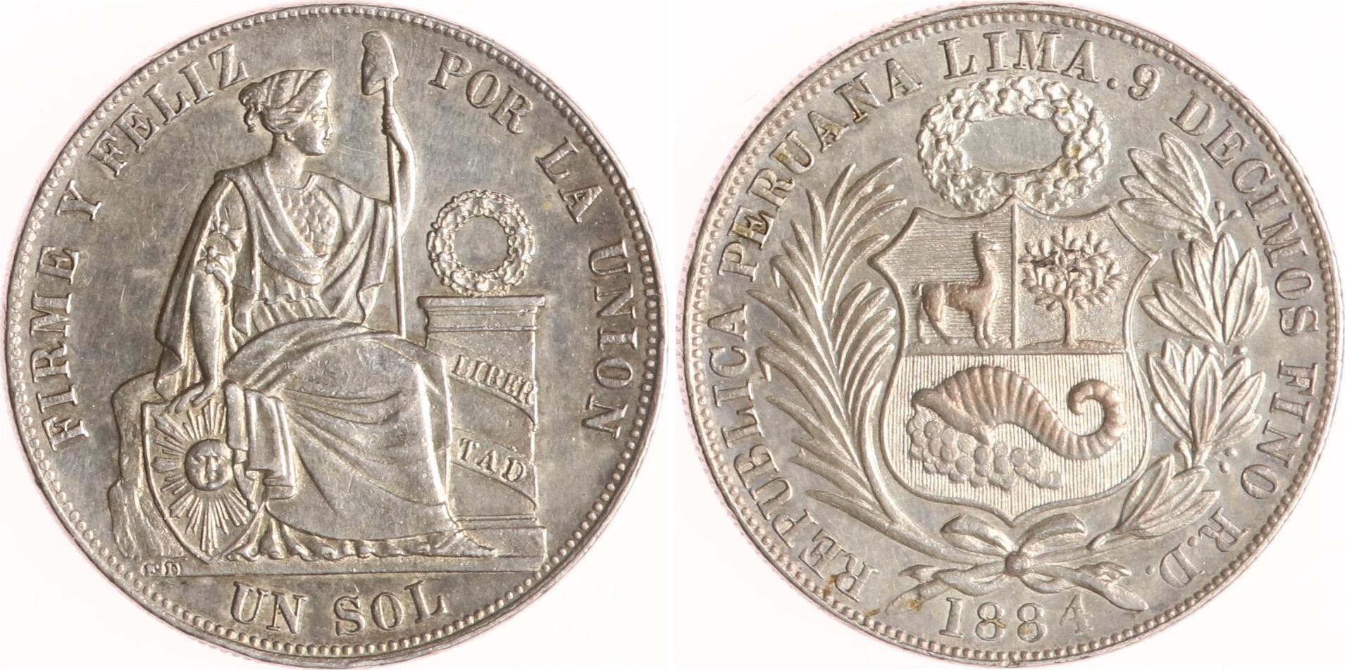 Peru 1 Sol 1884 Vorzüglich | MA-Shops