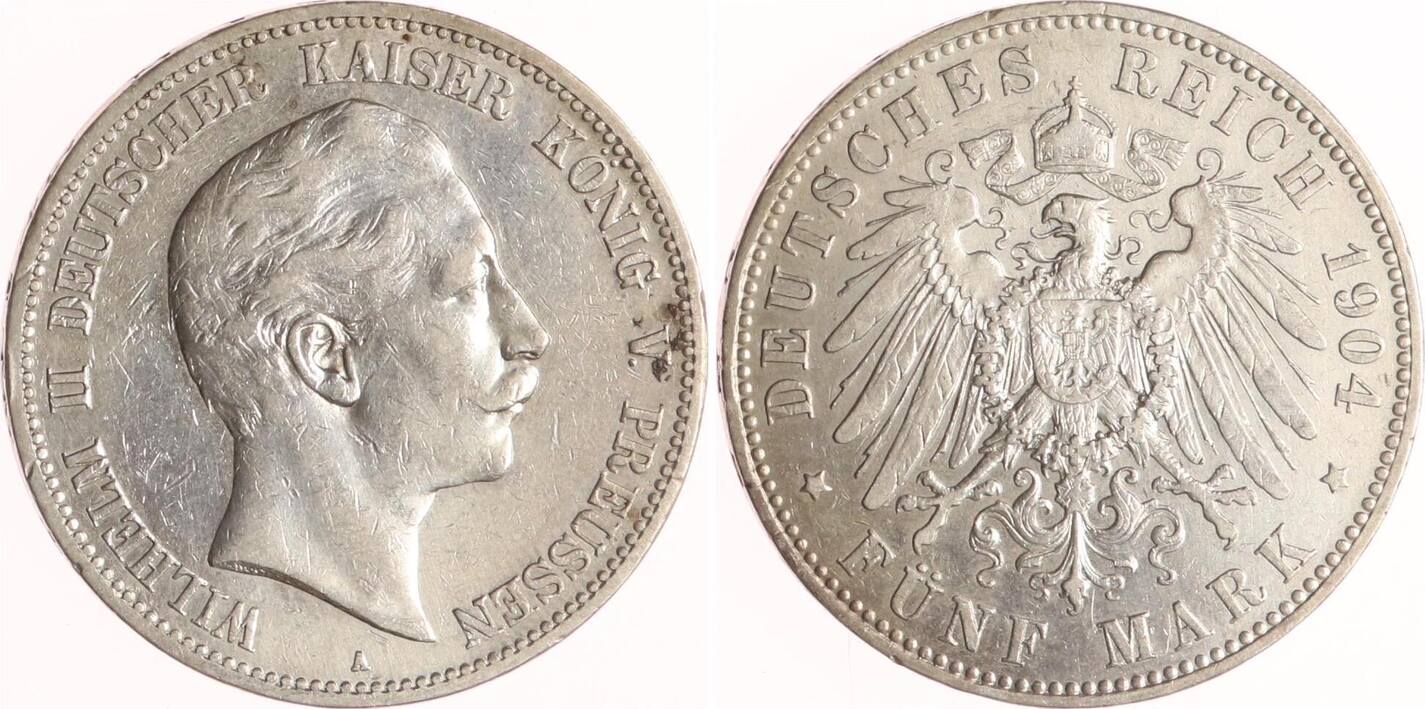 Preussen 5 Mark 1904 A Wilhelm II. 1888-1918. Sehr schön | MA-Shops