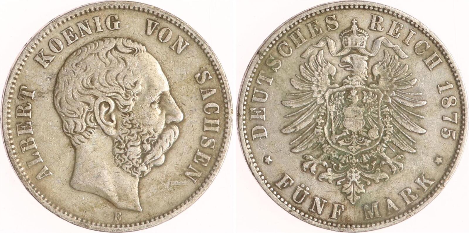 Sachsen 5 Mark 1875 E Albert 1873-1902. Sehr schön | MA-Shops