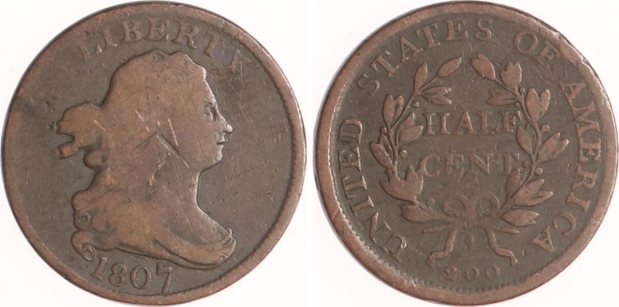 USA Half Cent 1807 Draped Bust. Fast sehr schön | MA-Shops