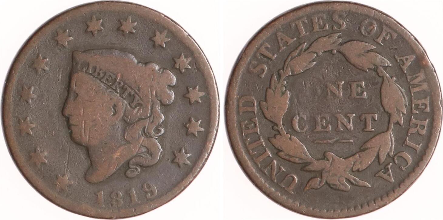 USA One Cent 1819 Coronet. Fast sehr schön | MA-Shops