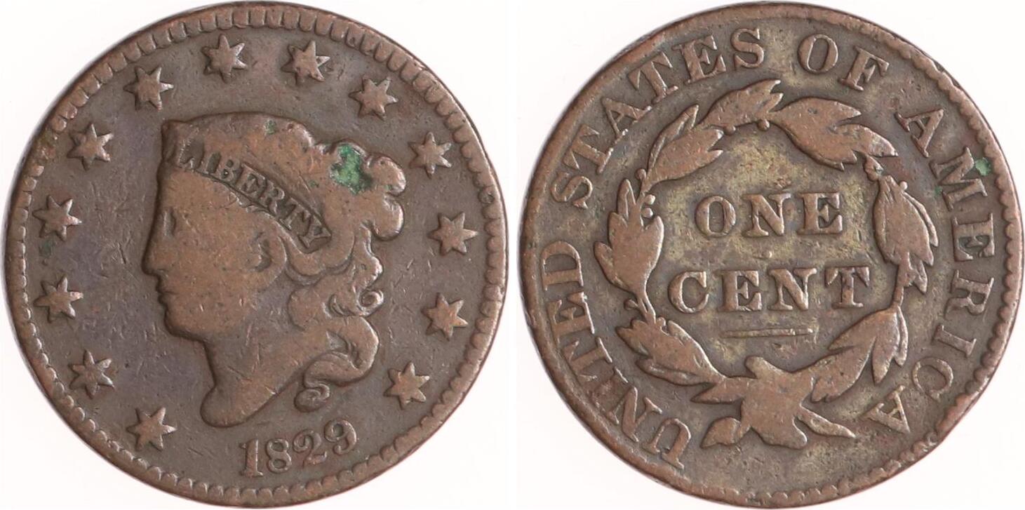 USA One Cent 1829 Coronet. Fast sehr schön | MA-Shops