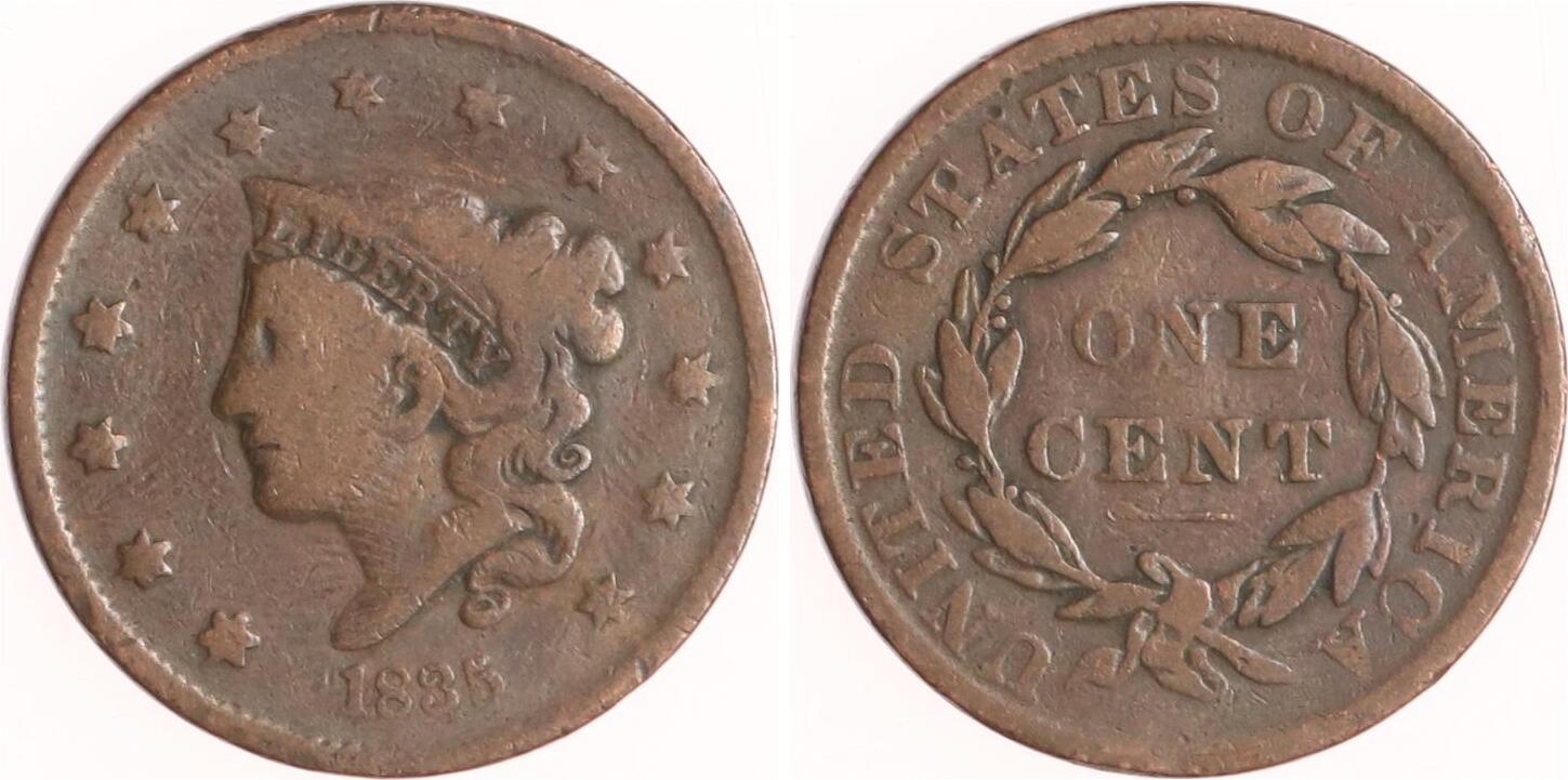 USA One Cent 1835 Coronet. Fast sehr schön | MA-Shops