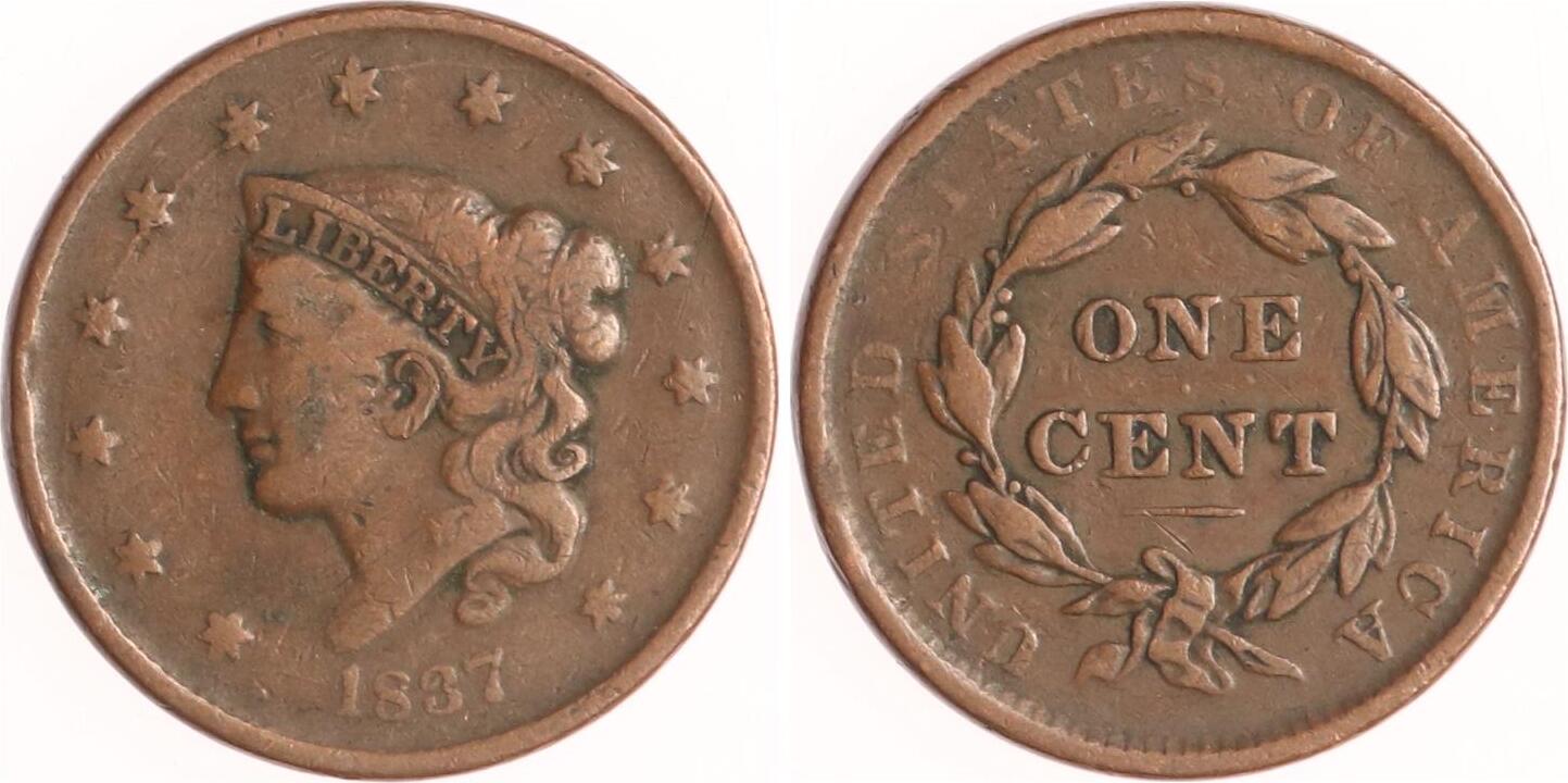 USA One Cent 1837 Coronet. Fast sehr schön | MA-Shops