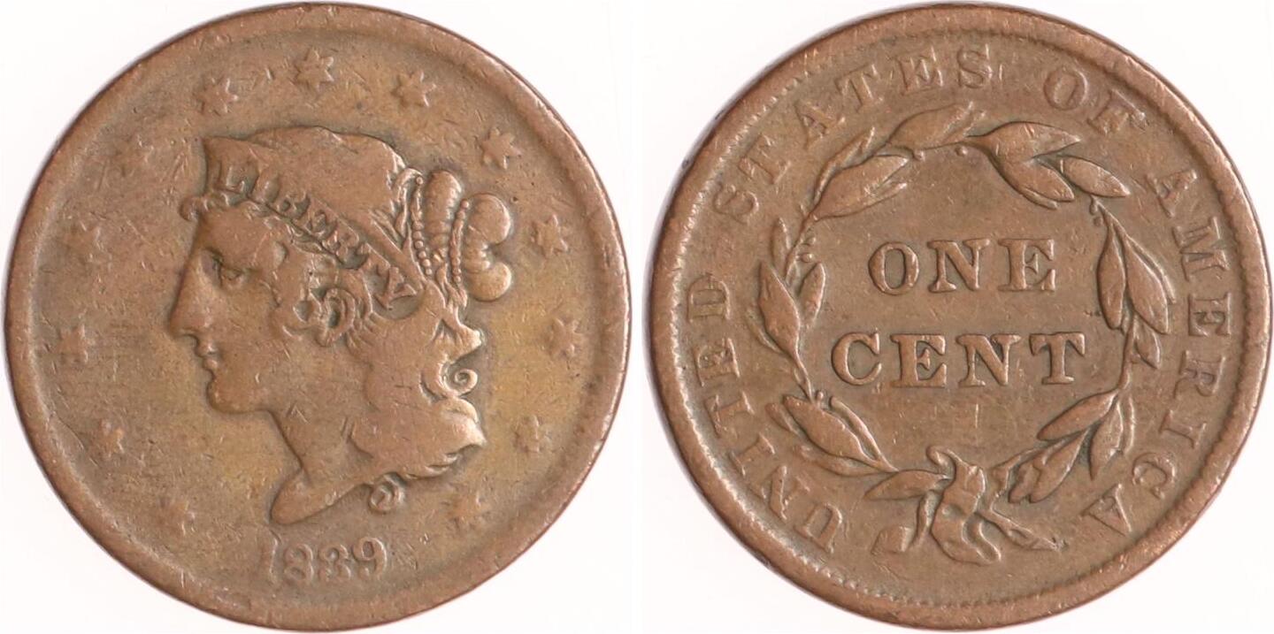 USA One Cent 1839 Coronet. Schön/Sehr schön | MA-Shops