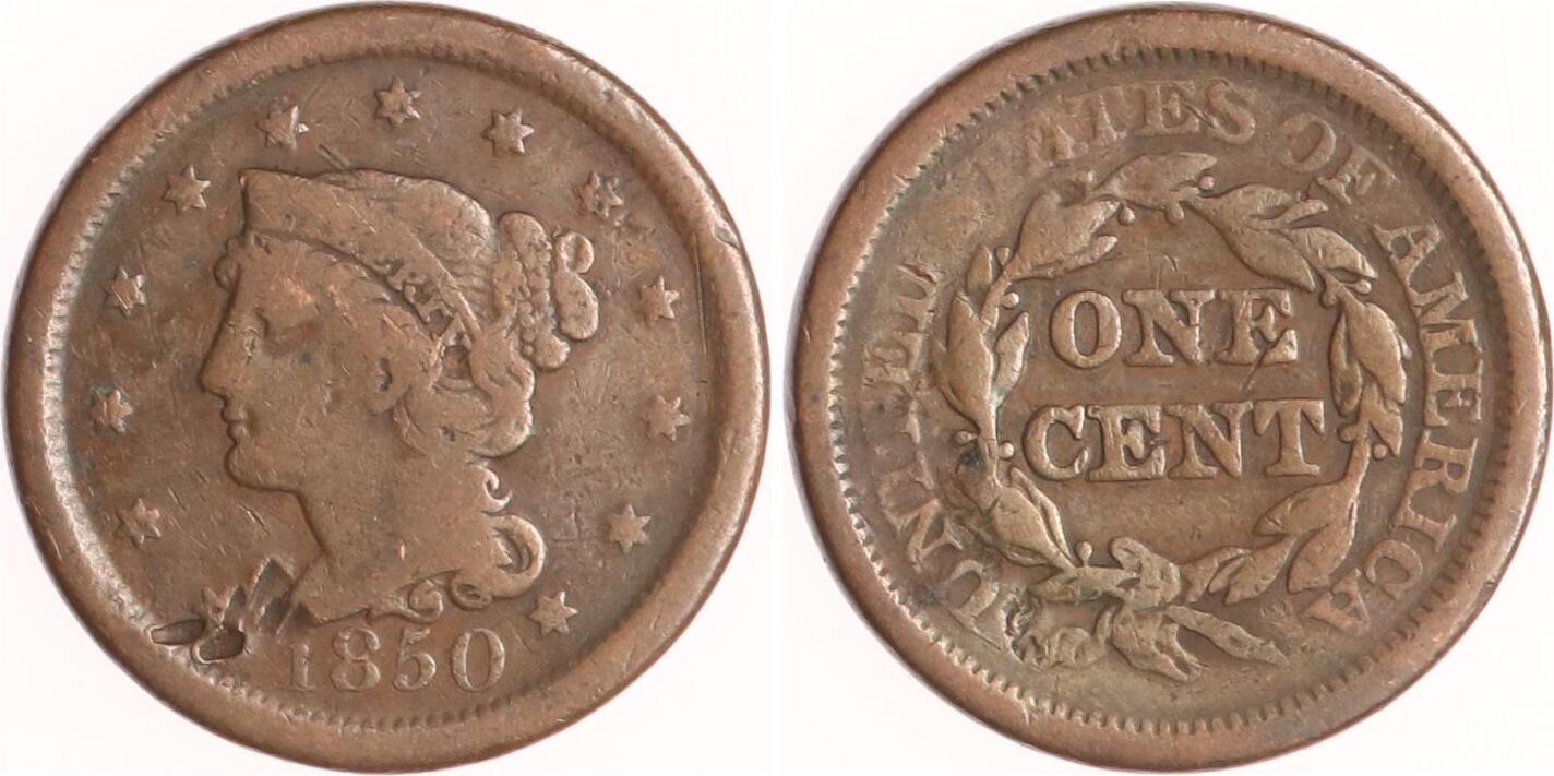 USA One Cent 1850 Braided Hair. Schön | MA-Shops