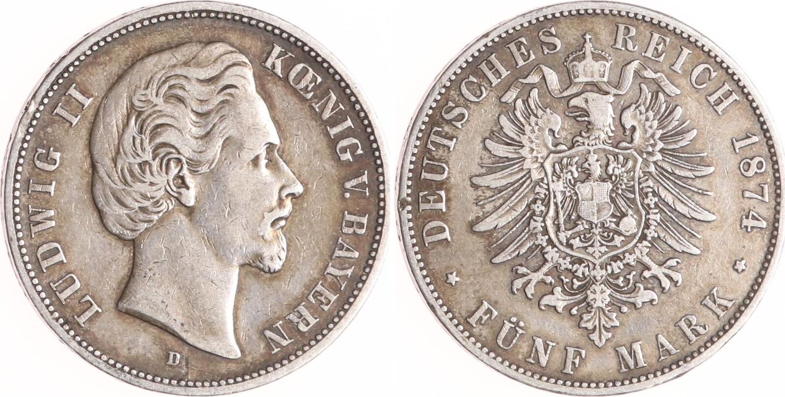 Bayern 5 Mark 1874 D Ludwig II. 1864-1886. Sehr schön | MA-Shops